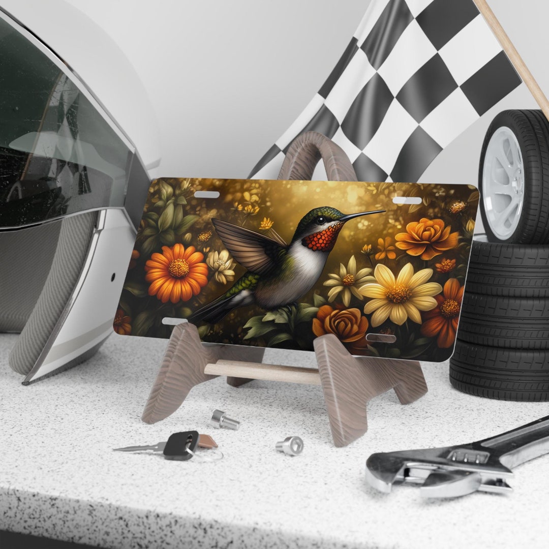 Hummingbird Decorative Flower License Plate Vanity Car Accessory ...