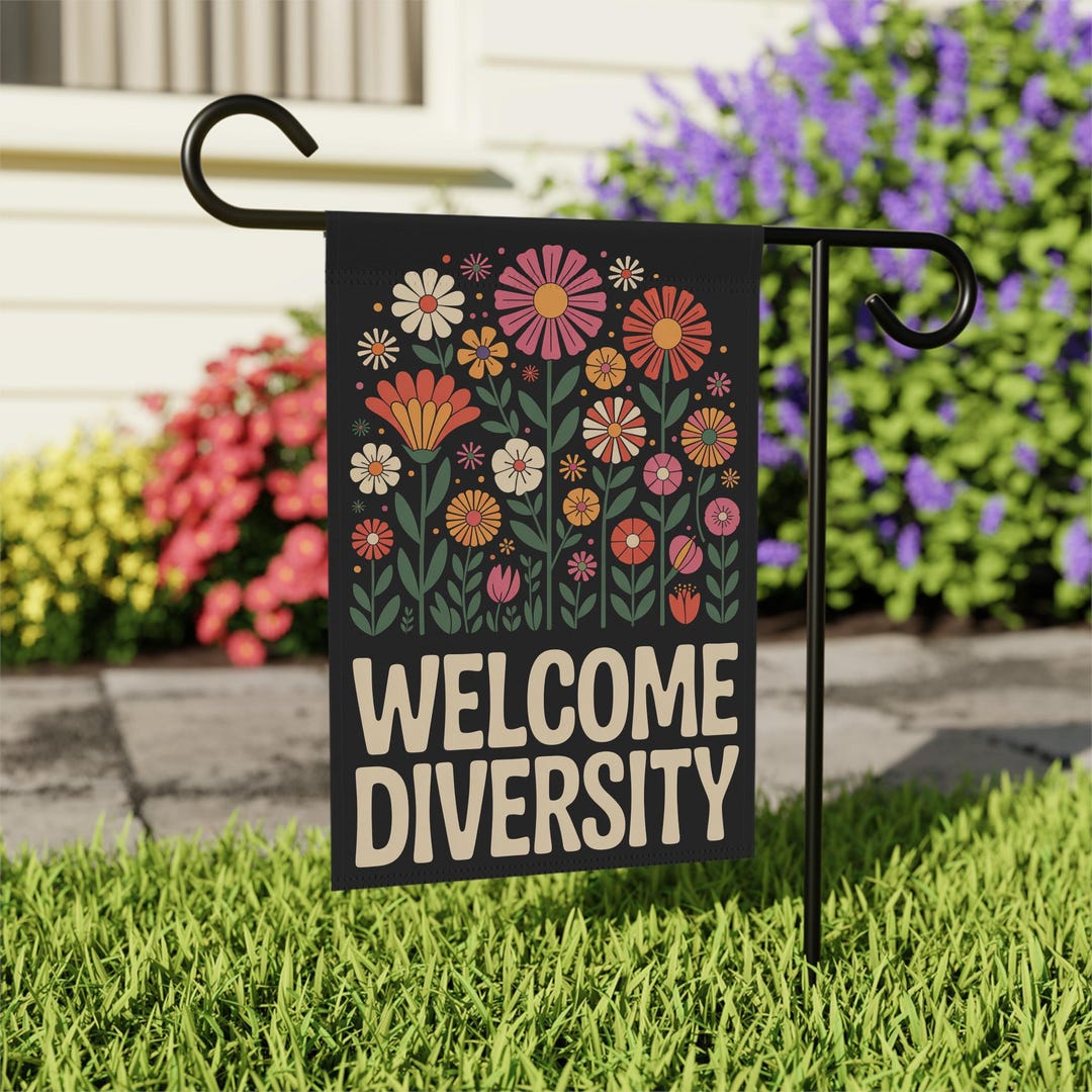 Welcome Diversity Flower Garden Flag Yard Decoration, Groovy Floral ...