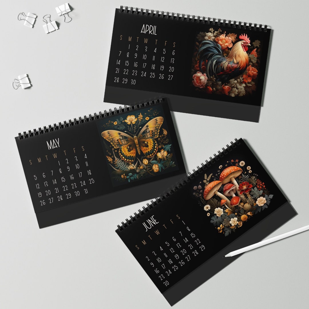 2024 Desk Calendar, Cottagecore Art, 12-month Calendar, Cubicle Decor ...