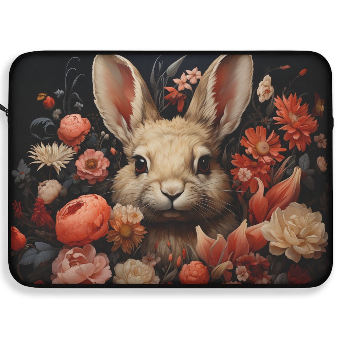 Dark Cottagecore Art Laptop Sleeve Pink Floral Bunny Tote Bag Computer ...
