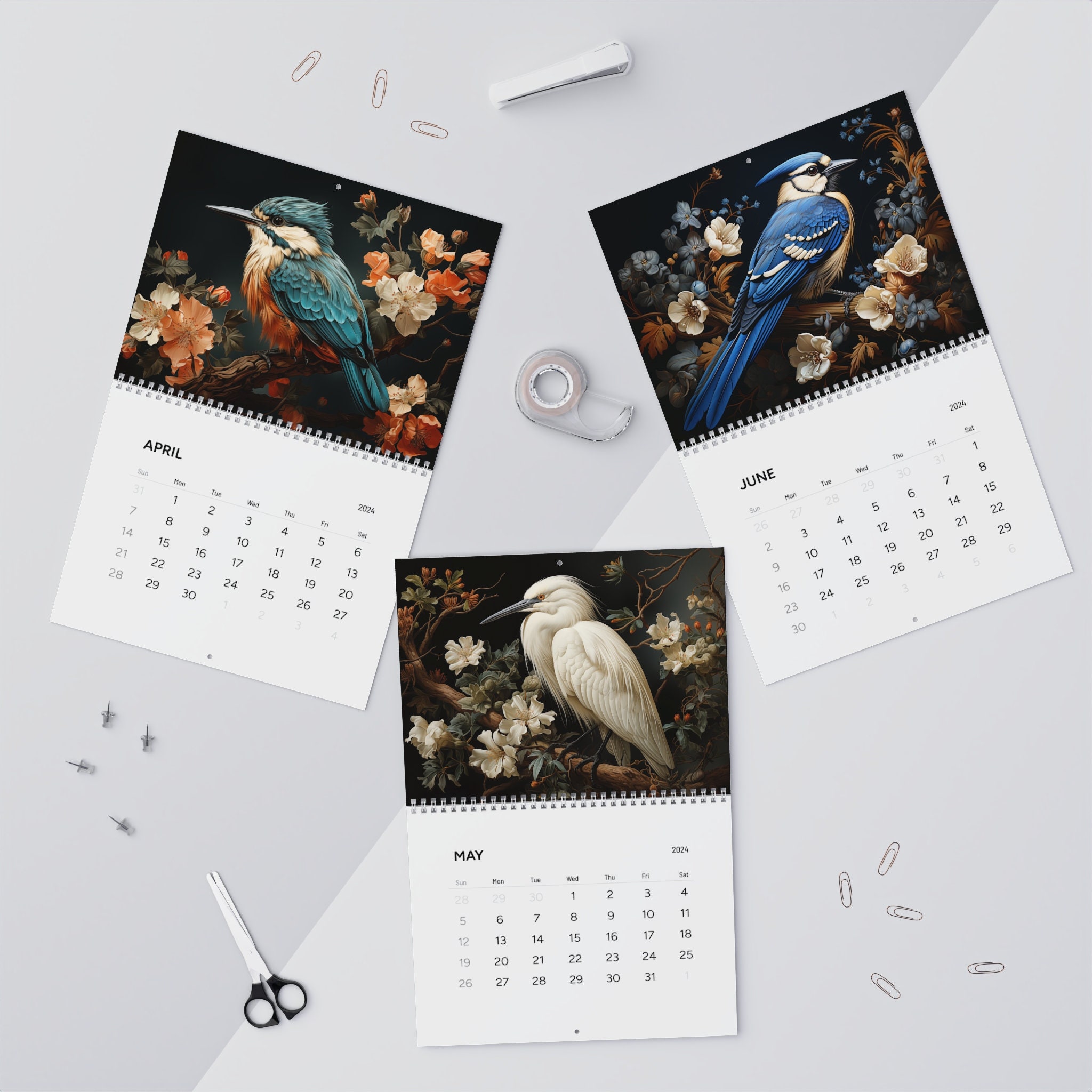 2024 Wall Calendar, Cottagecore Art Birds, Cottage Core Cubicle Decor ...
