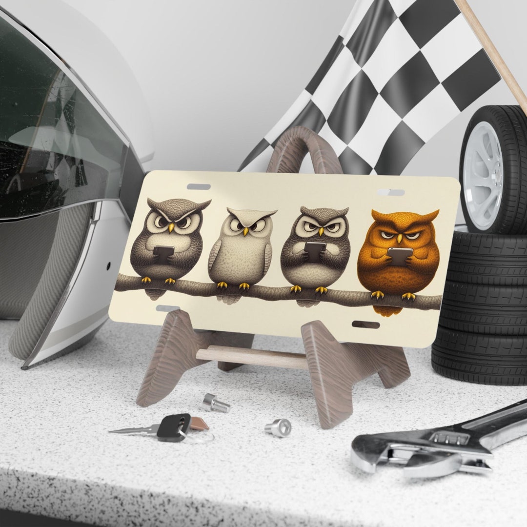 Funny Owls License Plate, Custom Car Tag, Unique Auto Decor, Bird ...