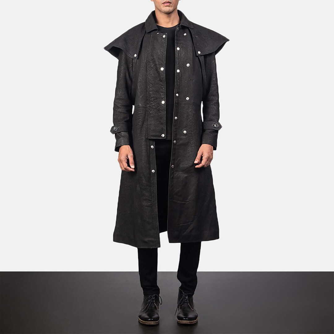 Maverick Men's Sheepskin Real Leather Duster Handmade Black and Brown ...