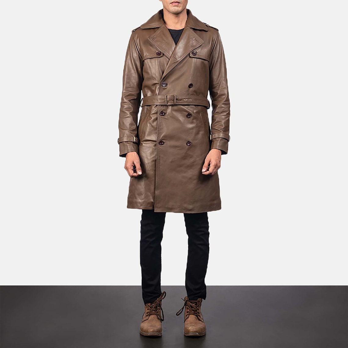 Royson Men's Cowhide Leather Duster Coat Handmade Black and Brown ...