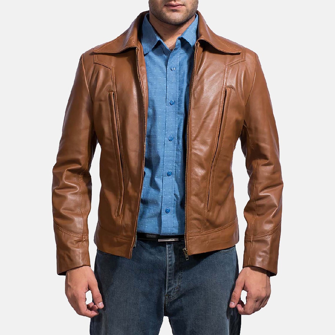 Old School Men's Brown Real Leather Jacket Handmade Leather Brown ...