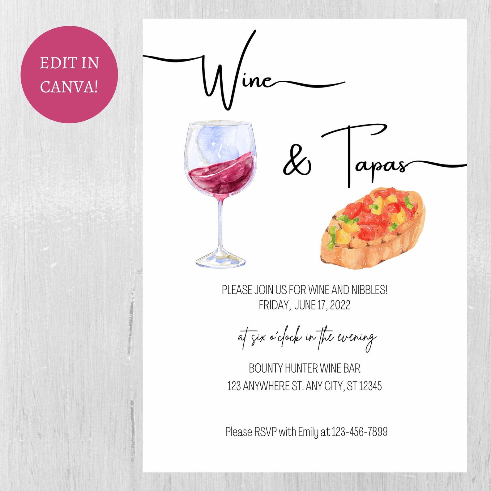 Wine and Tapas Digital Invitation Tapas Invitation Wine - Etsy