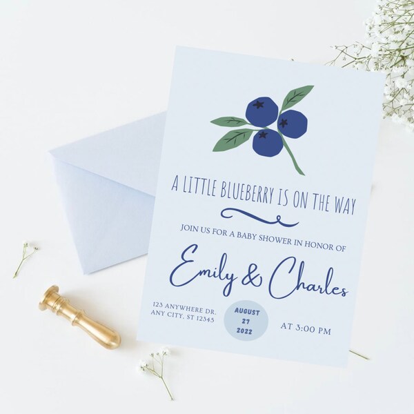 Baby Shower Invitation Blueberry - Etsy