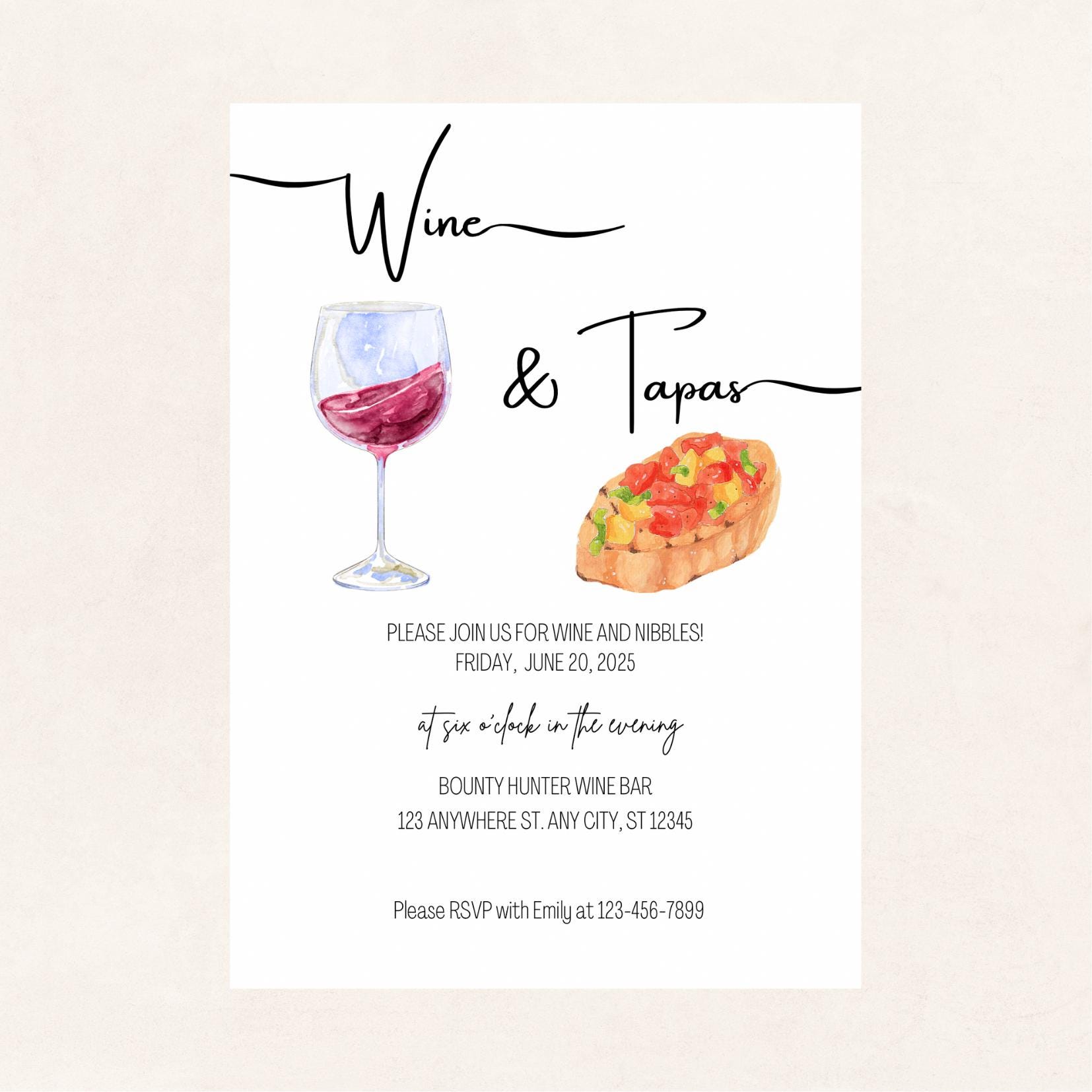 Wine and Tapas Digital Invitation Tapas Invitation Wine Invitation ...
