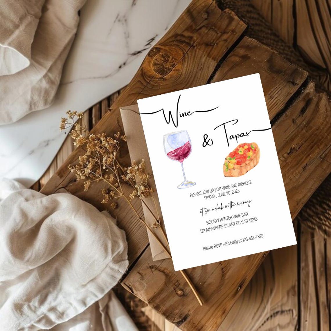 Wine and Tapas Digital Invitation Tapas Invitation Wine Invitation ...