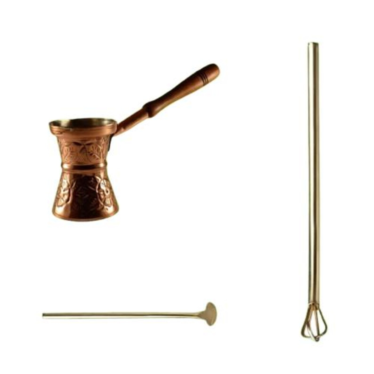 Greek Traditional Handmade Carved Copper Coffee Pot (briki) With Wooden ...