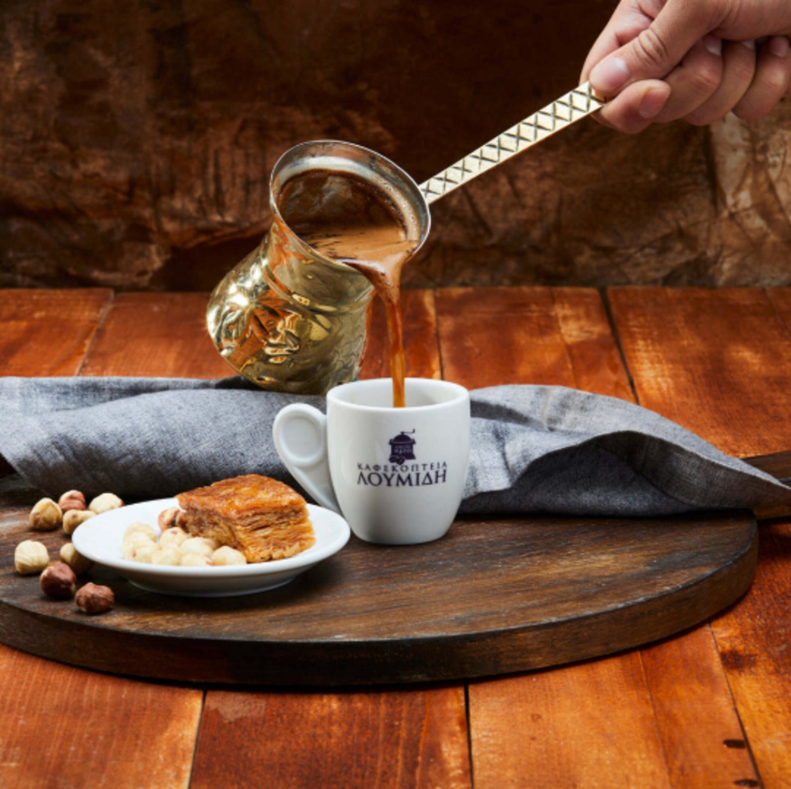 Greek Traditional Handmade Carved Copper Coffee Pot (briki) With Wooden ...