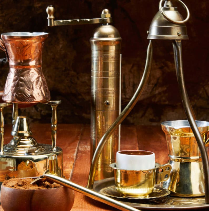 Greek Traditional Handmade Carved Copper Coffee Pot (briki) With Wooden ...