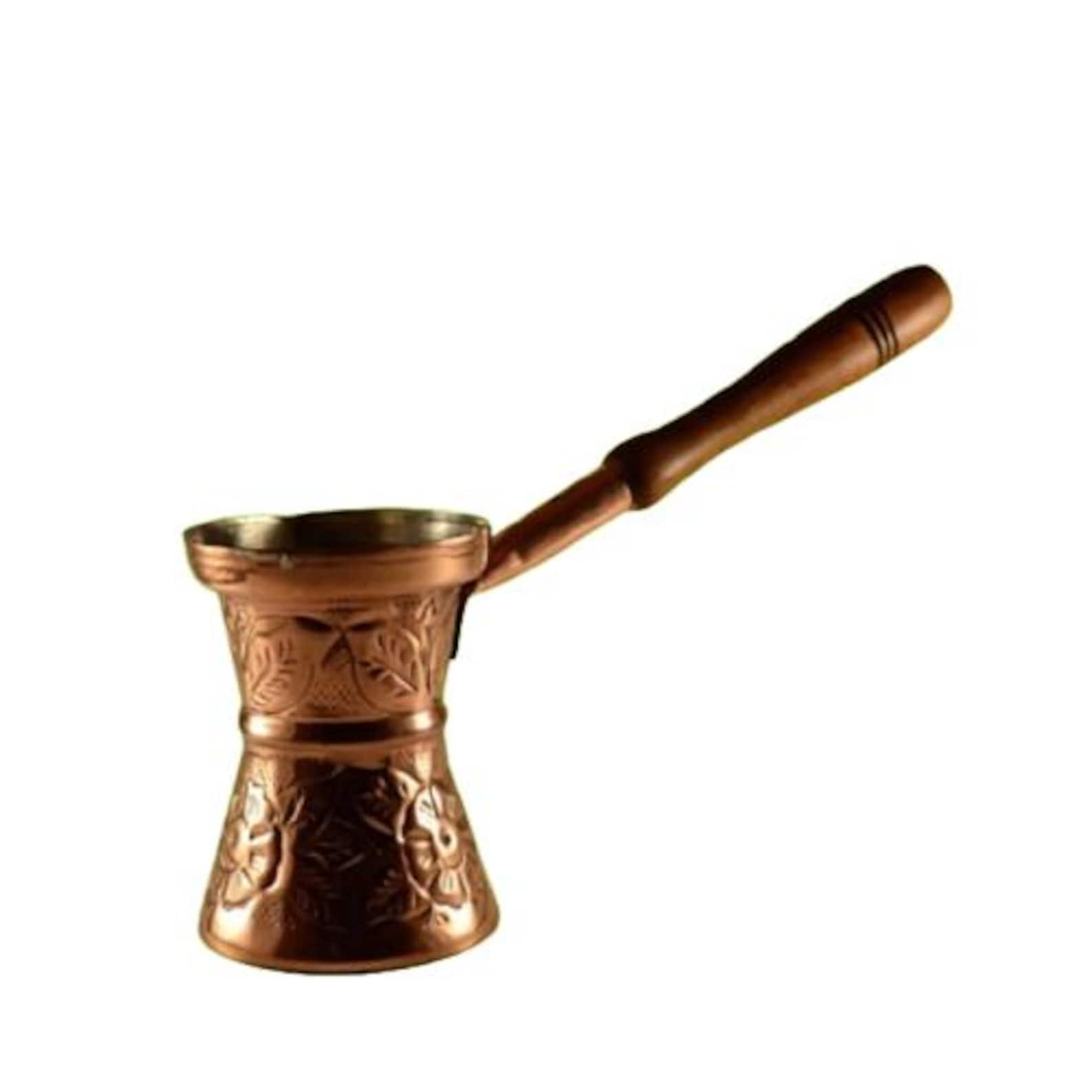 Greek Traditional Handmade Carved Copper Coffee Pot (briki) With Wooden ...
