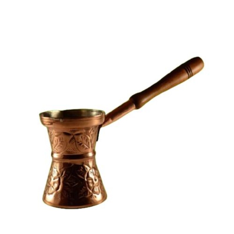 Greek Traditional Handmade Carved Copper Coffee Pot (briki) With Wooden ...