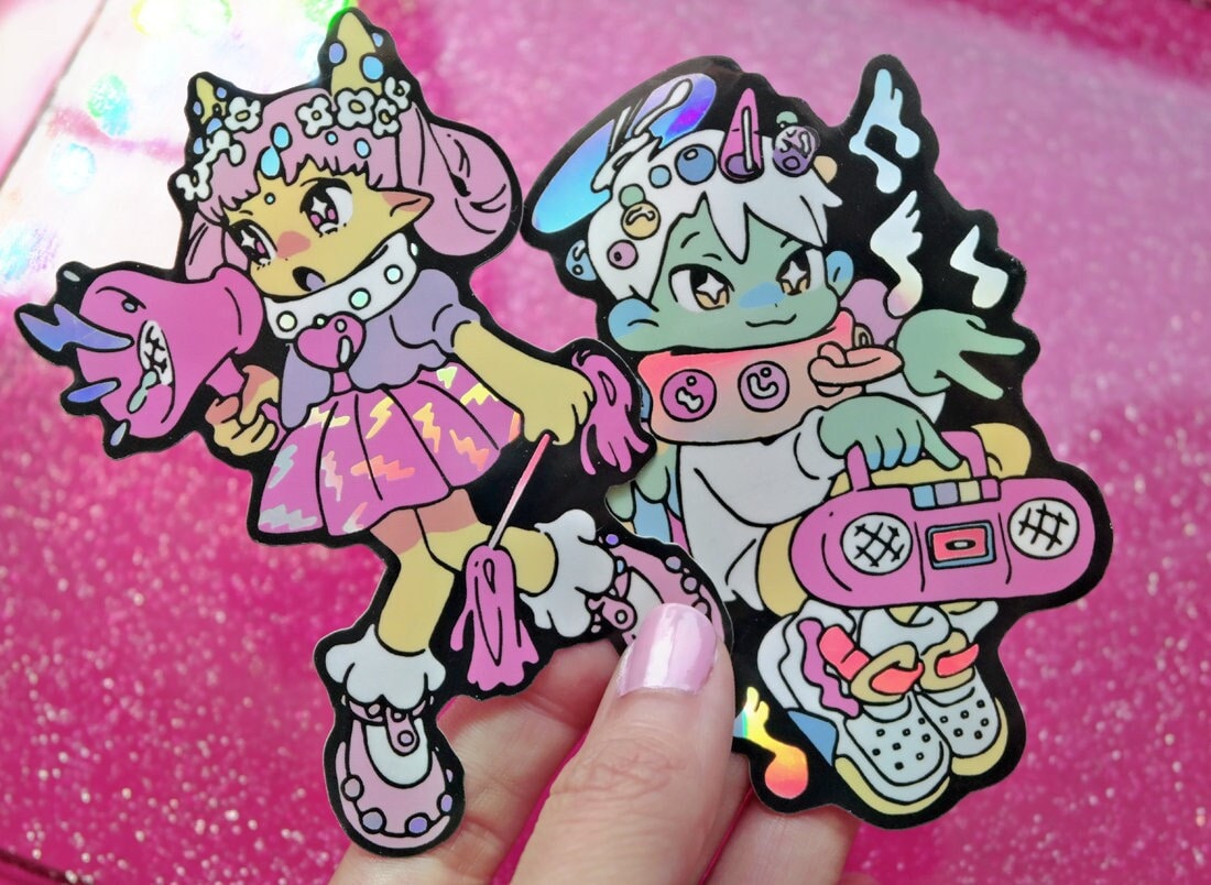 Holographic Vinyl Sticker Original Anime Sticker Boombox Music - Etsy
