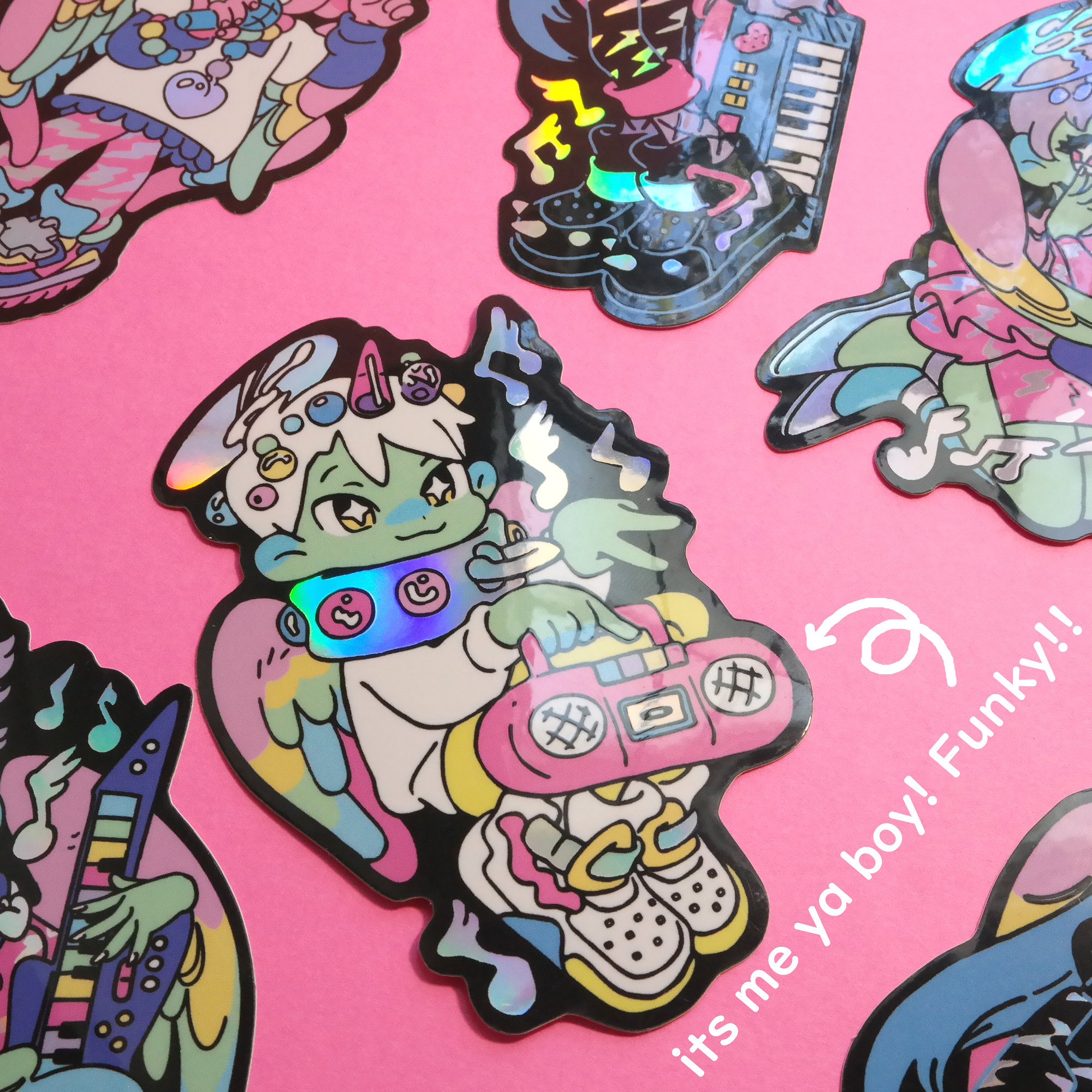 Holographic Vinyl Sticker Original Anime Sticker Boombox Music - Etsy