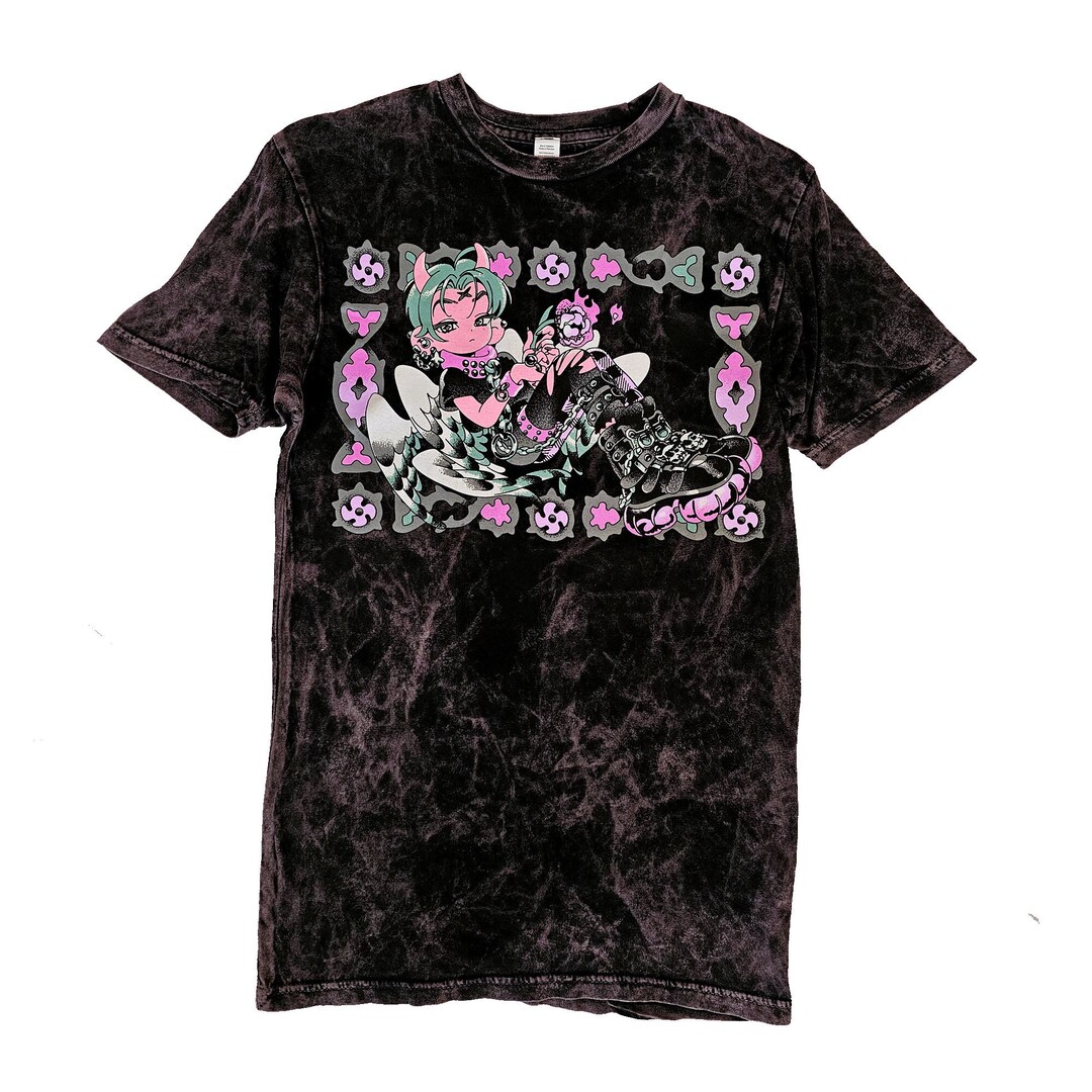 Anime Mineral Wash Tshirt | Angel Demon Boy | Grunge Goth Tee | Yami ...