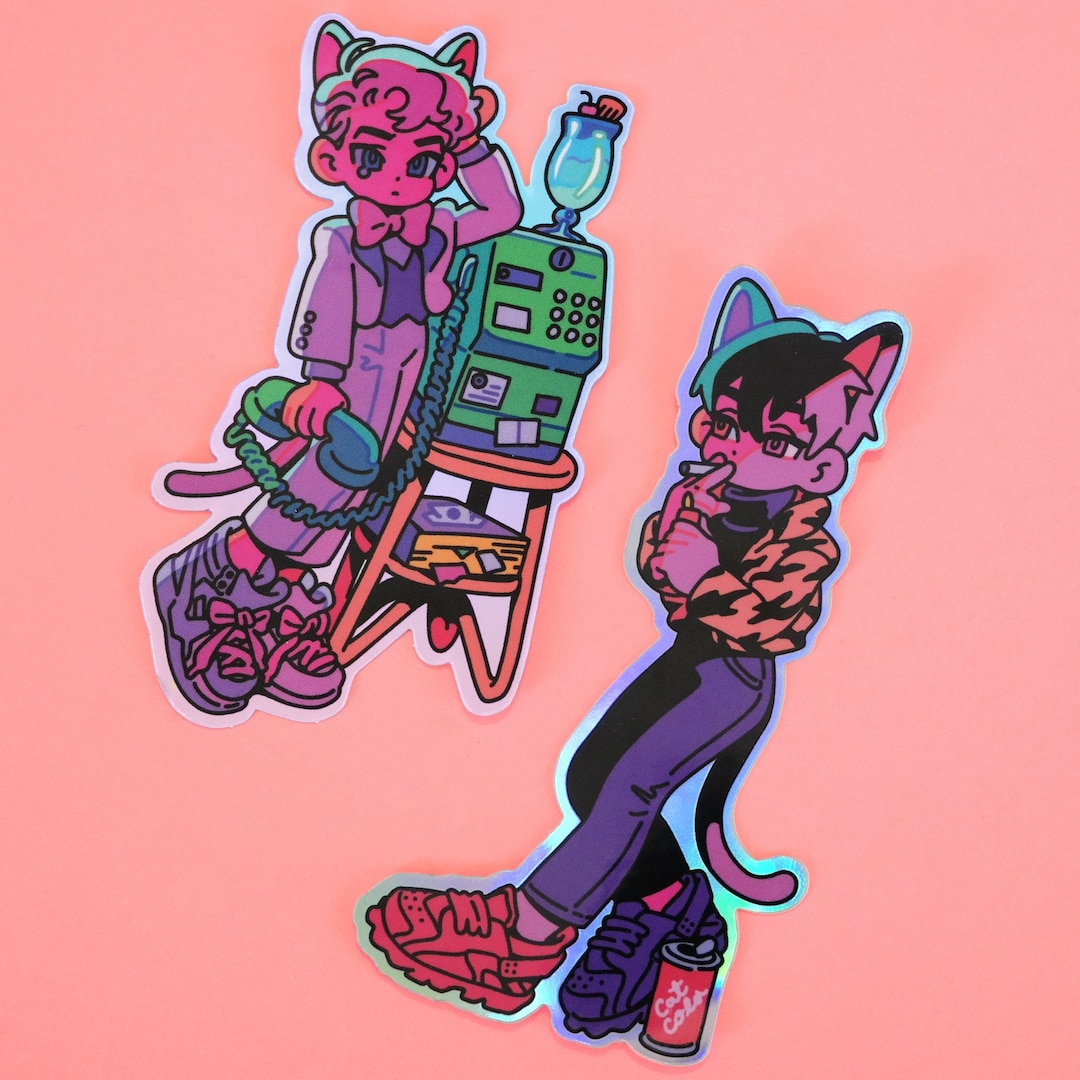 Laptop Stickers Pack | Catboy Holographic Aesthetic | Planner Stickers ...