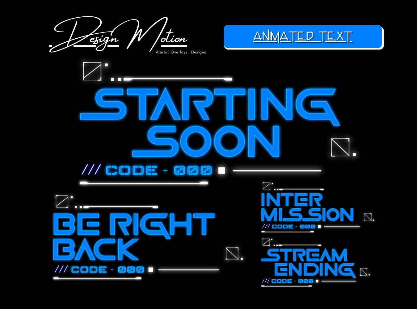 Animated Neon Blue Scene Text, Starting Soon, Be Right Back ...