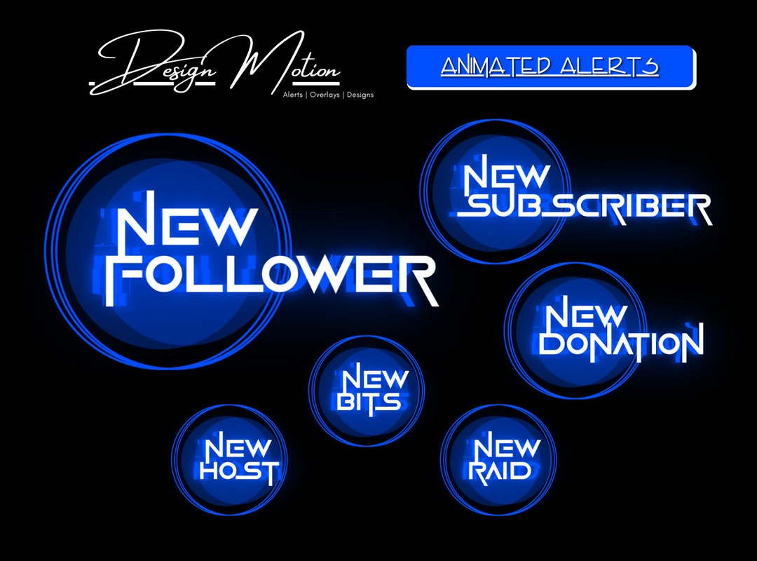 Animated Neon Blue Twitch Glitch Alerts, Follower, Subscriber, Donation ...