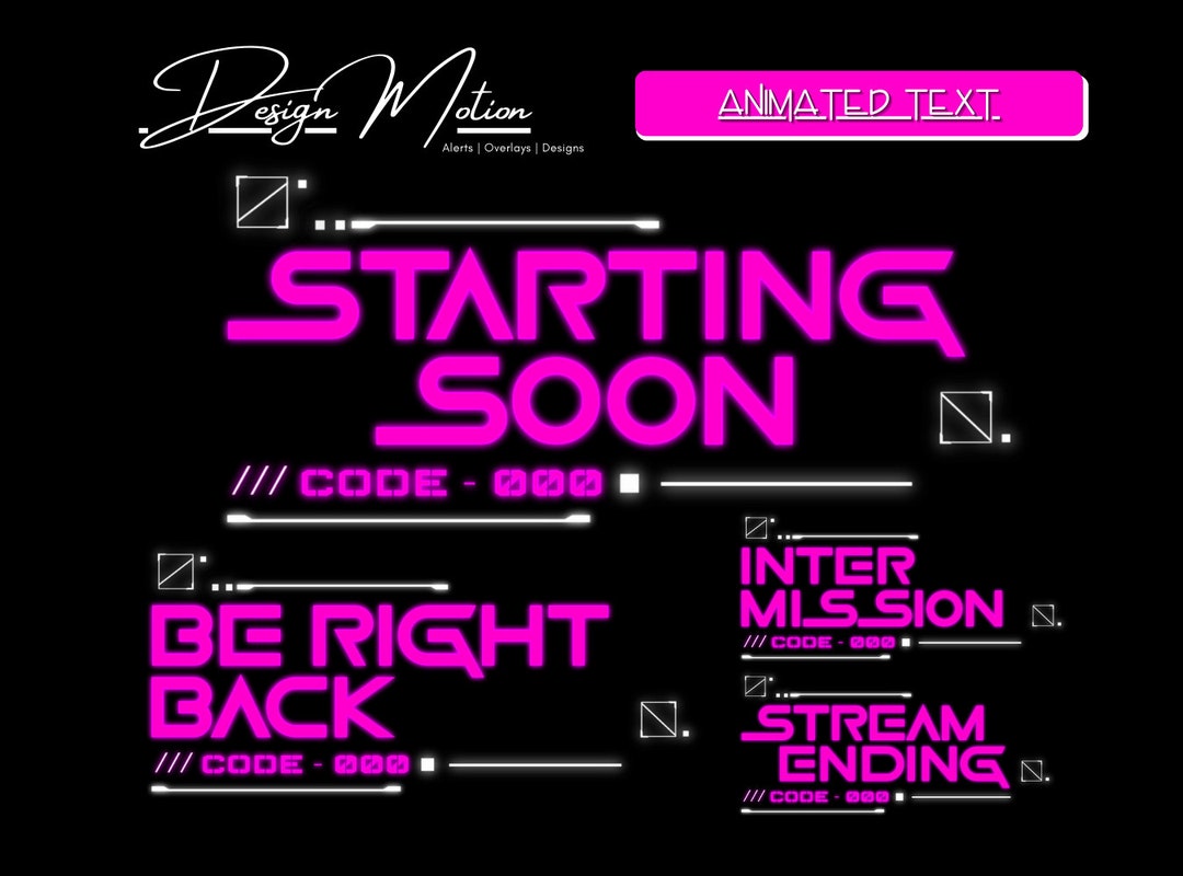 Animated Neon Pink Scene Text, Starting Soon, Be Right Back ...