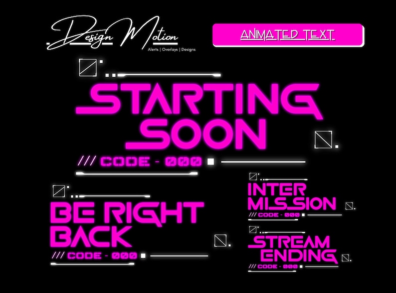 Animated Neon Pink Scene Text, Starting Soon, Be Right Back ...