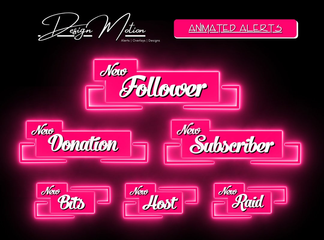 Animated Neon Pink Alerts, Follower, Subscriber, Donation, Host, Bits ...
