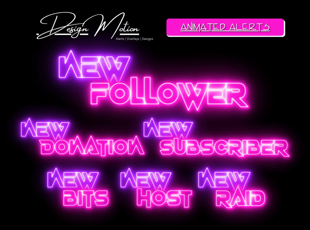 Animated Neon Pink and Purple Twitch Alerts Follower, Subscriber ...