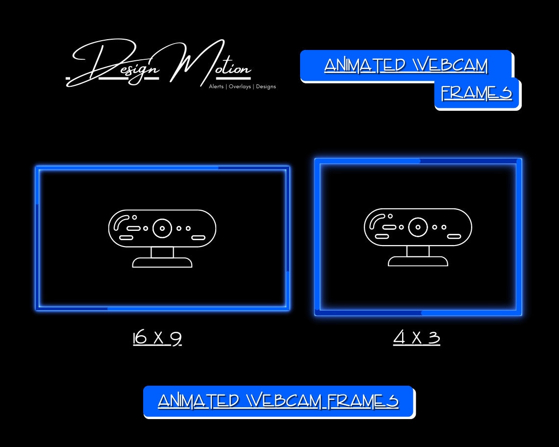 Animated Neon Blue Webcam Frame Border 16x9 and 4x3 With Transparent ...