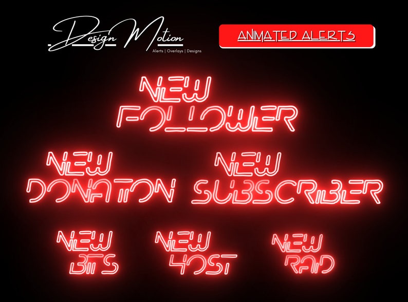 Animated Neon Red Twitch Alerts, Follower, Subscriber, Donation Host ...