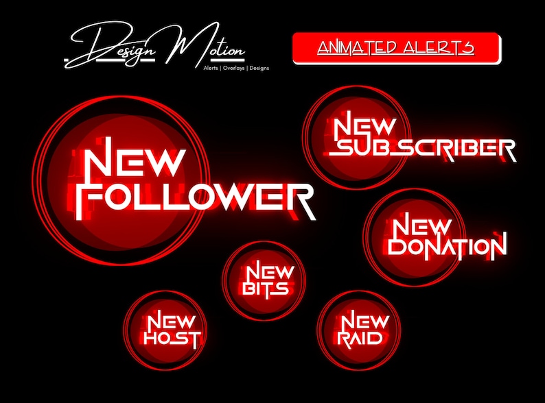 Animated Neon Red Twitch Glitch Alerts, Follower, Subscriber, Donation ...