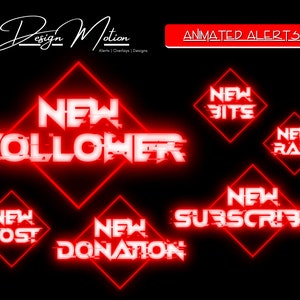 Animated Neon Glitch Twitch Red Alerts, Follower, Subscriber, Donation ...
