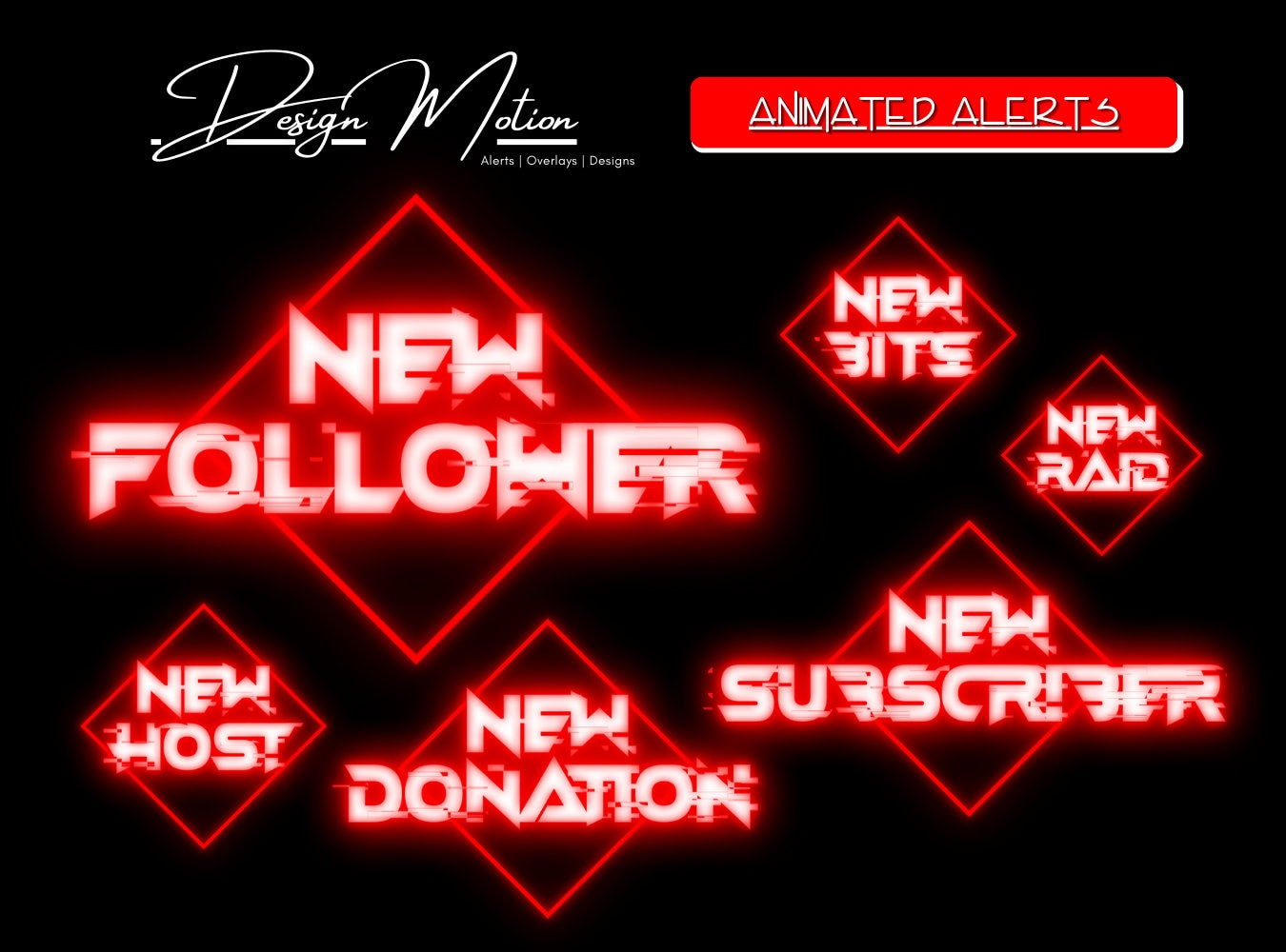 Animated Neon Glitch Twitch Red Alerts, Follower, Subscriber, Donation ...