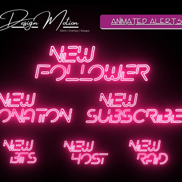 Animated Neon Twitch Alerts in Pink and Purple Follower, Subscriber ...