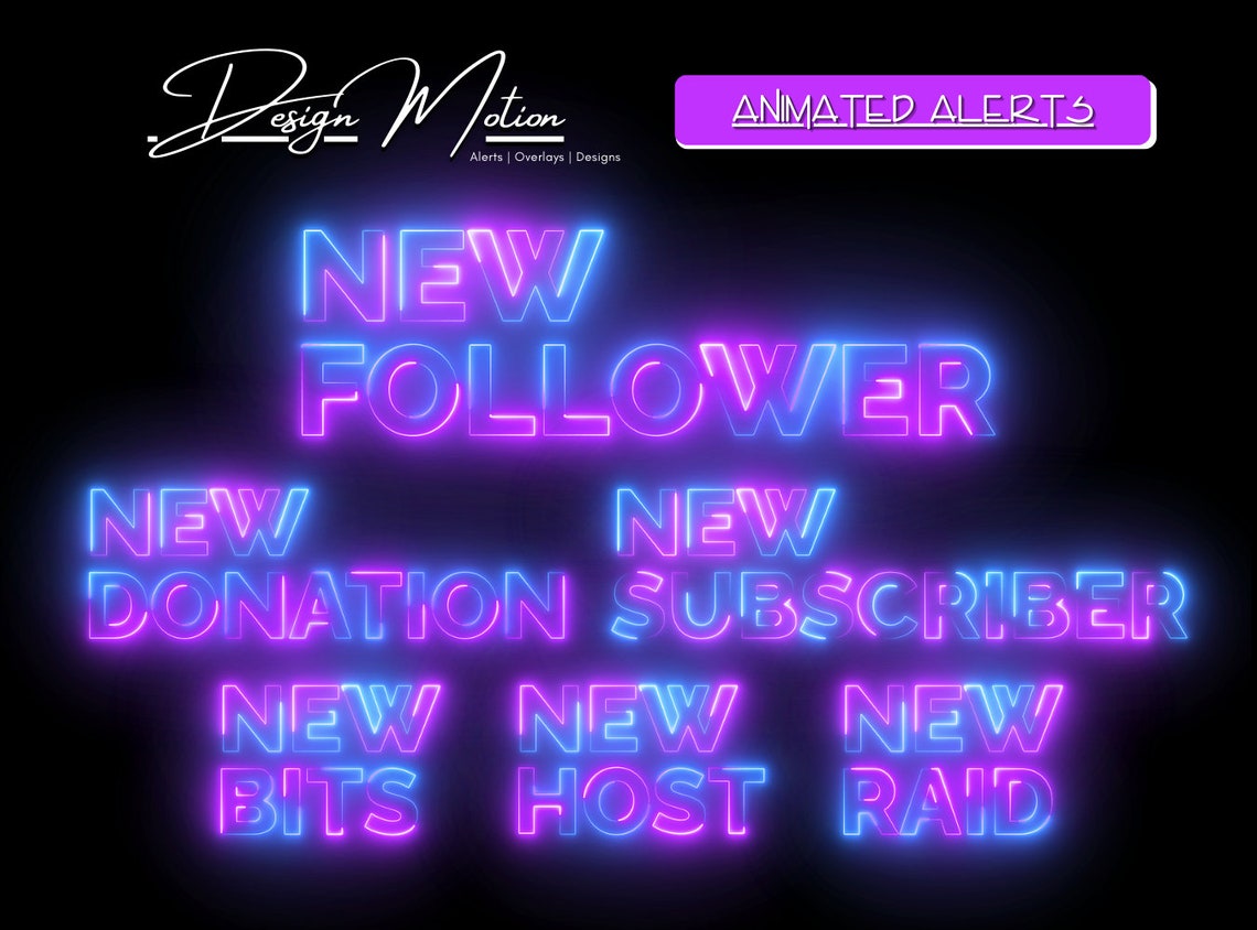 Animated Neon Twitch Alerts in Blue and Purple Follower - Etsy