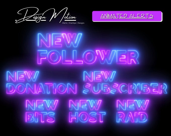 Animated Neon Twitch Alerts in Blue and Purple Follower, Subscriber ...