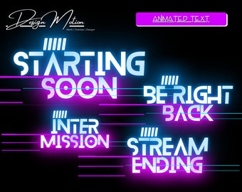 Animated Neon Scene Text Starting Soon, Be Right Back, Intermission ...