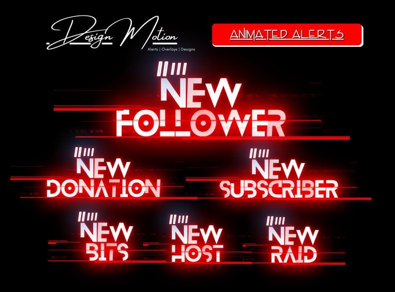Animated Neon Red Glitch Twitch Alerts, Follower, Subscriber, Donation ...