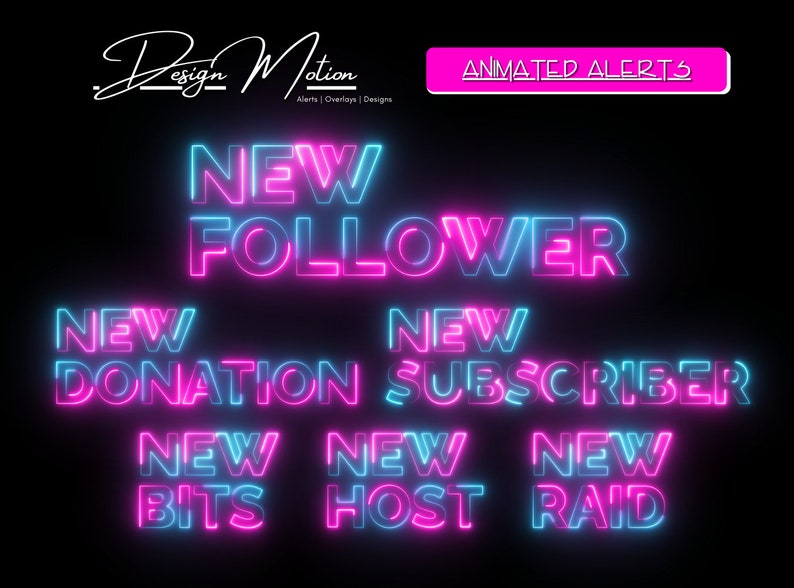 Animated Neon Twitch Alerts in Blue and Pink Follower, Subscriber, Host ...