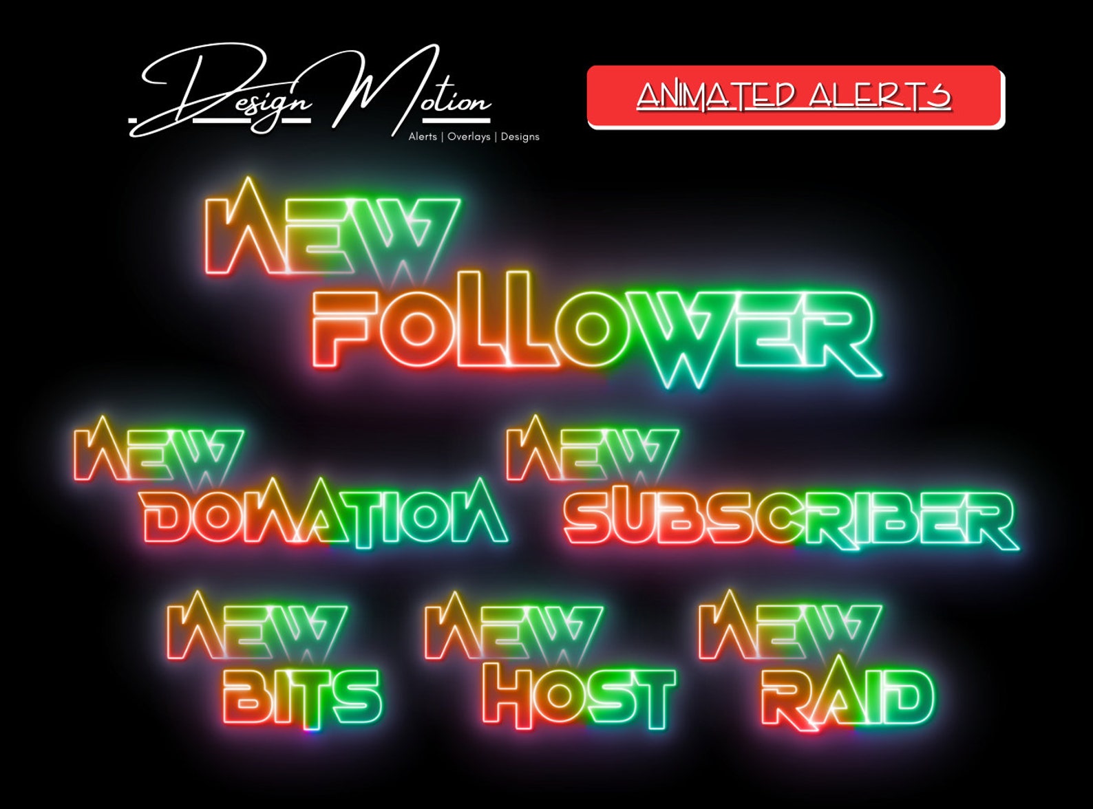 Animated Neon Twitch Alerts in Rainbow Follower, Subscriber, Donation ...