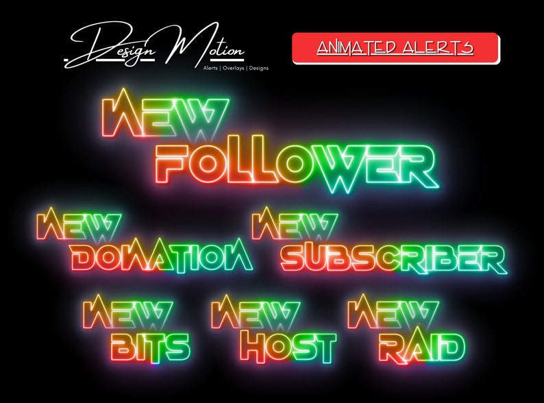 Animated Neon Twitch Alerts in Rainbow Follower, Subscriber, Donation ...