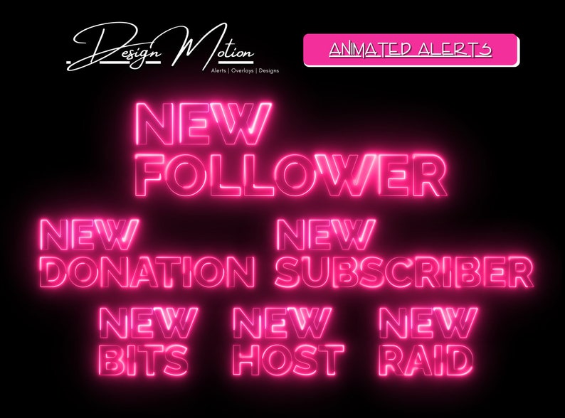 Animated Neon Pink Twitch Alerts, Follower, Subscriber, Donation Host ...