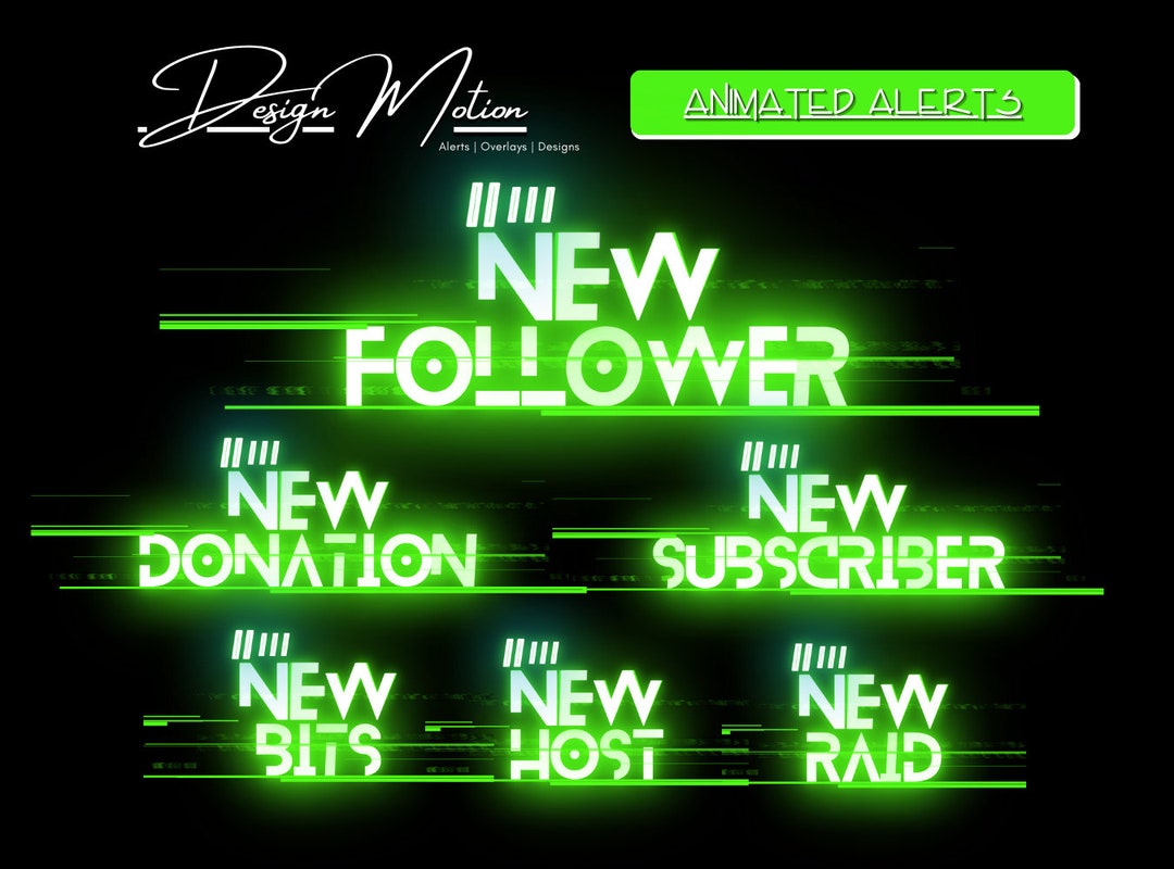 Animated Neon Glitch Twitch Alerts, Follower, Subscriber, Host, Bits ...