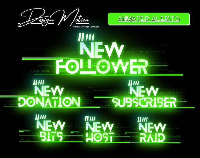 Animated Neon Glitch Twitch Alerts, Follower, Subscriber, Host, Bits ...