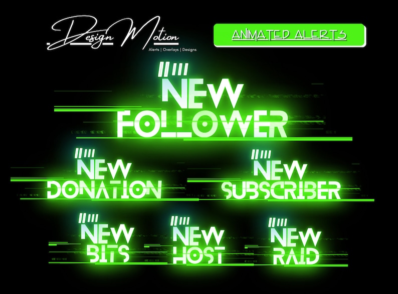 Animated Neon Glitch Twitch Alerts, Follower, Subscriber, Host, Bits ...