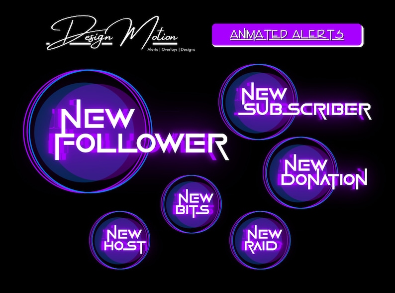 Animated Neon Glitch Twitch Alerts in Purple and Alittle Blue, Follower ...