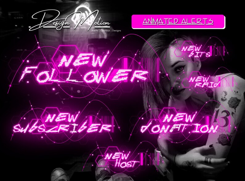 Animated Neon Cyberpunk Pink Alerts Twitch Alerts. Follower, Subscriber ...