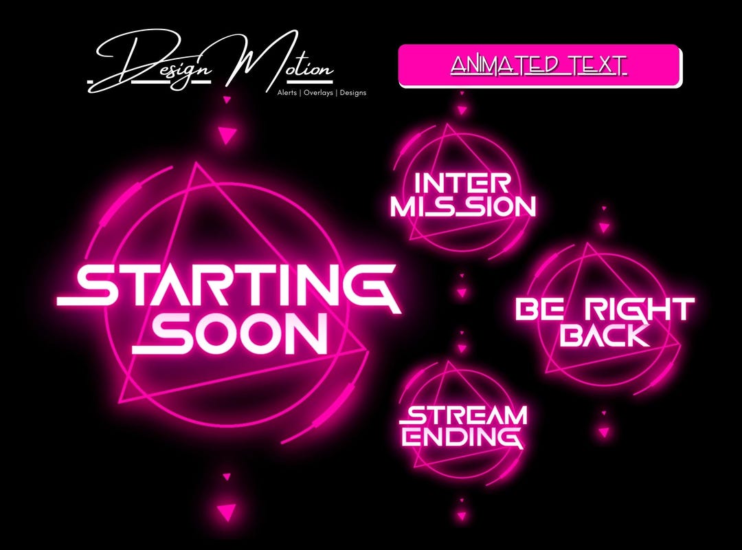 Neon Pink Animated Stream Alerts Overlay Scene Text, Twitch, OBS ...