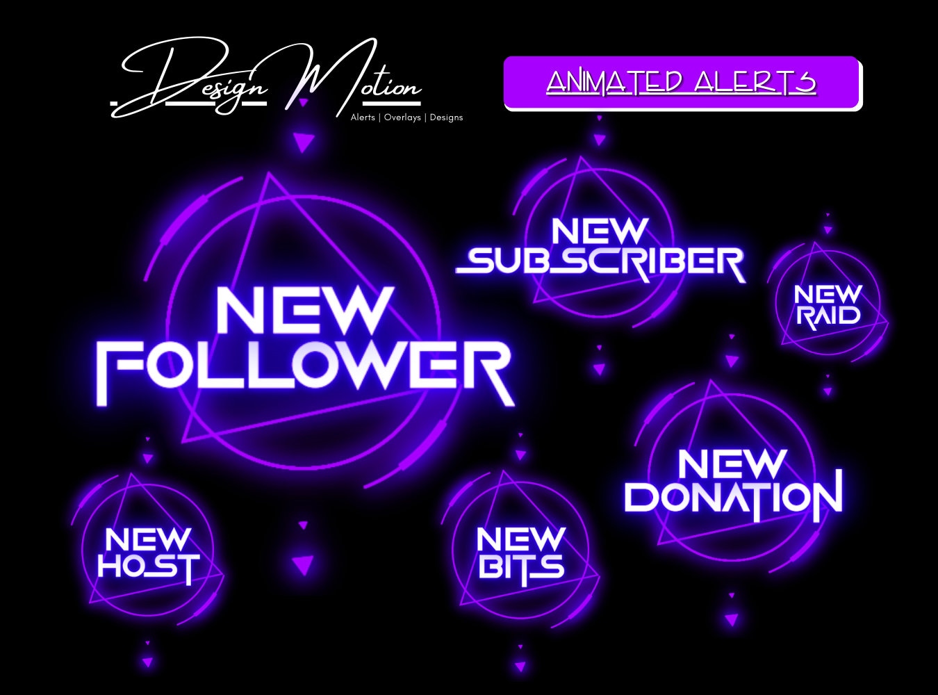 Animated Neon Twitch Alerts in Purple, Follower, Subscriber, Donation ...