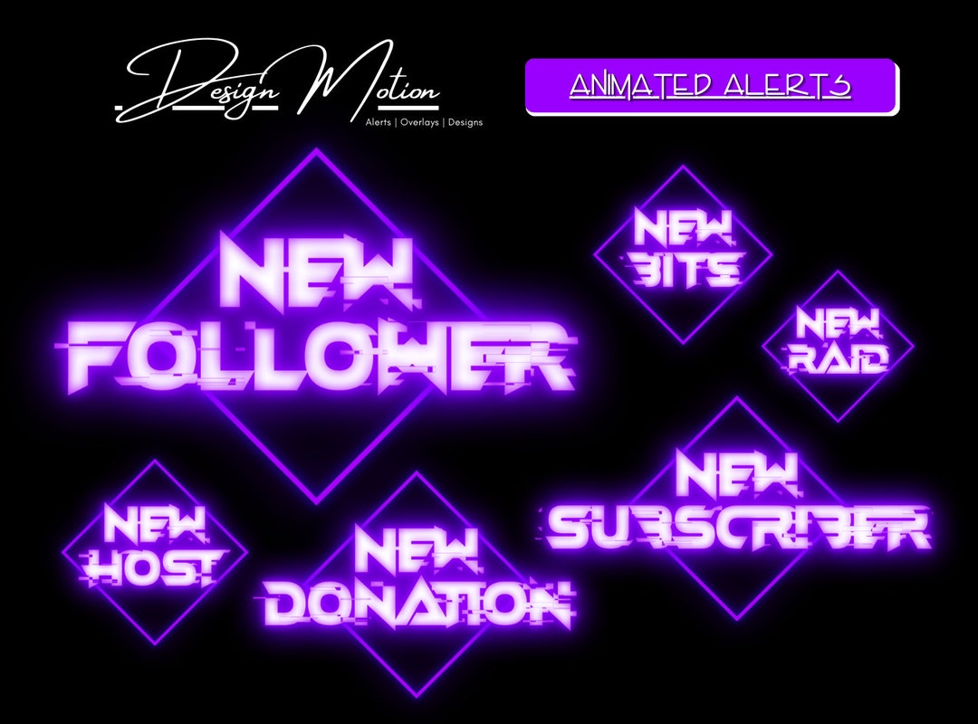 Animated Neon Purple Twitch Glitch Alerts, Follower, Subscriber ...